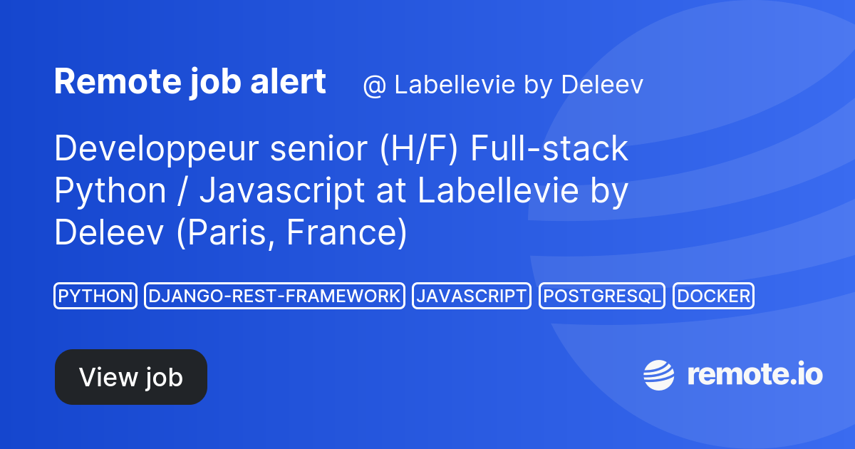 Developpeur senior (H/F) Full-stack Python / Javascript (Paris, France ...